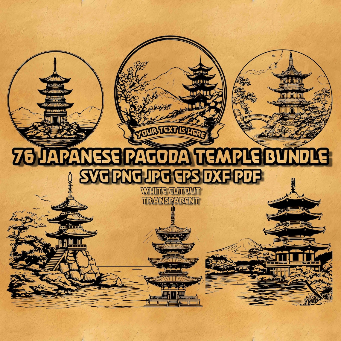 Japanese Pagoda Temple Svg Bundle, Cherry Blossom and Pagoda Temple ...