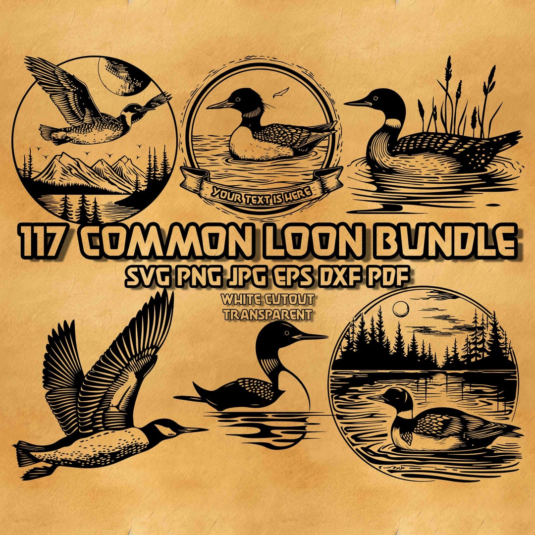 Common Loon SVG Bundle of 117 Waterbird Illustrations on the Lakeshore ...