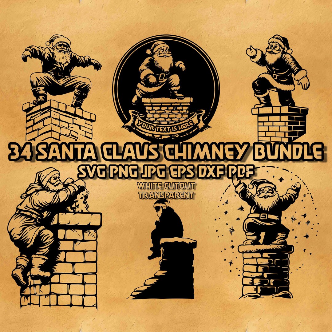 Santa Claus Climbing Chimney SVG Bundle: Christmas Designs (digital ...