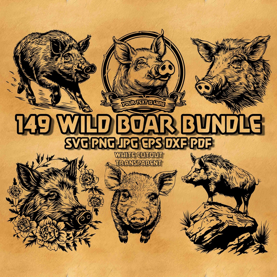 Wild Boar Svg Bundle, Personalized Wild Boar Svg, Monogram Banner Wild ...
