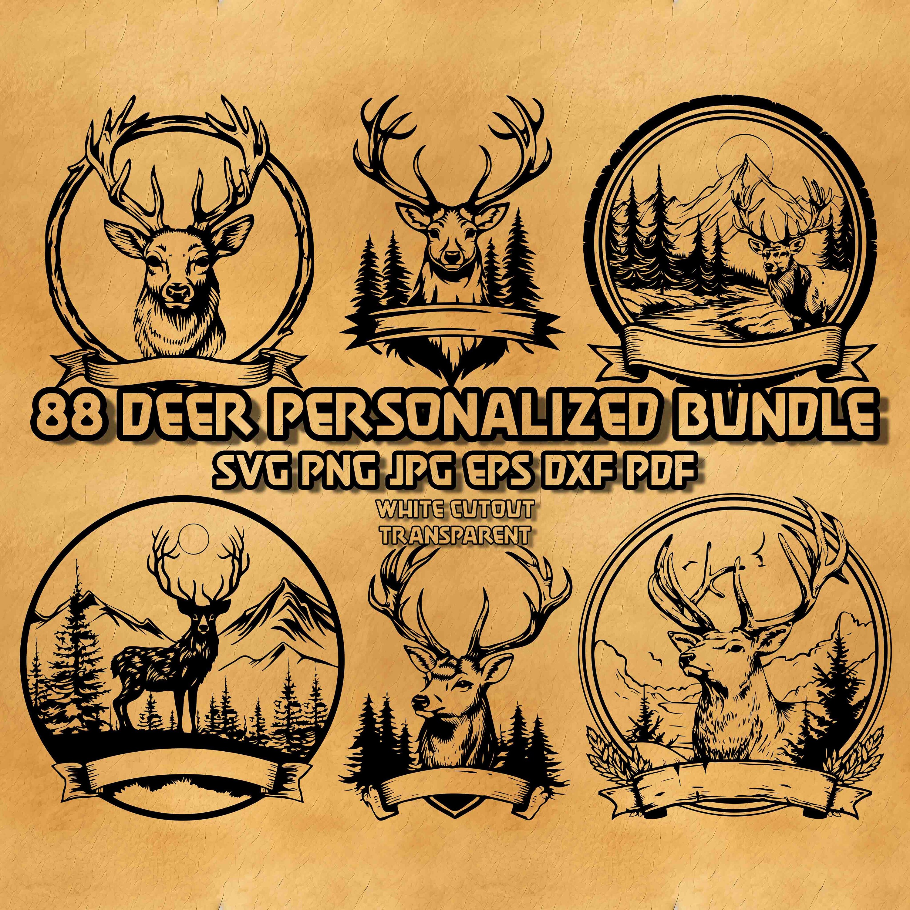 Personalized Deer SVG Bundle 88 Antler Monogram Illustrations Hunter ...