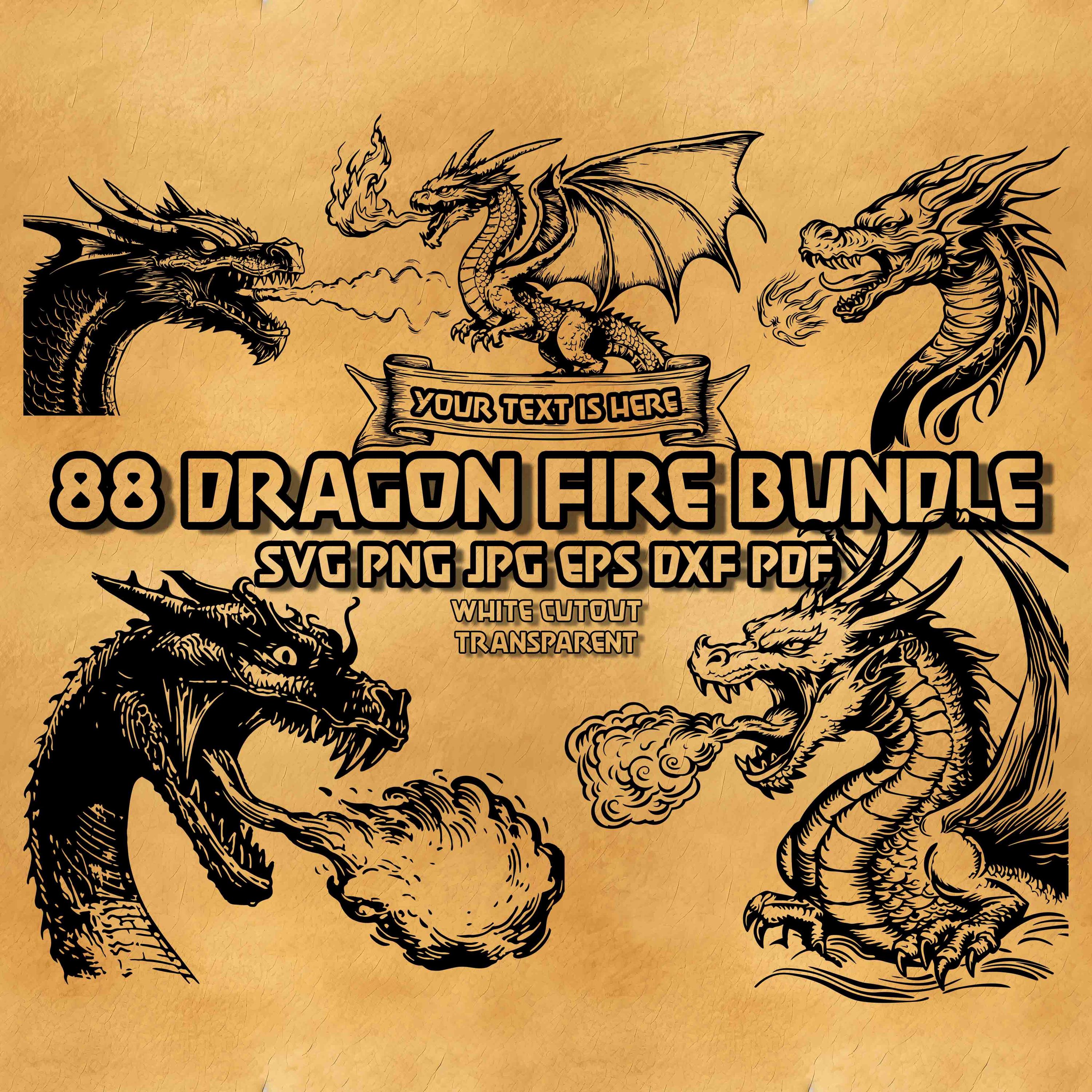 Dragon Fire Svg Bundle, Fire Breathing Dragon Svg, Dragon Spitting Fire ...