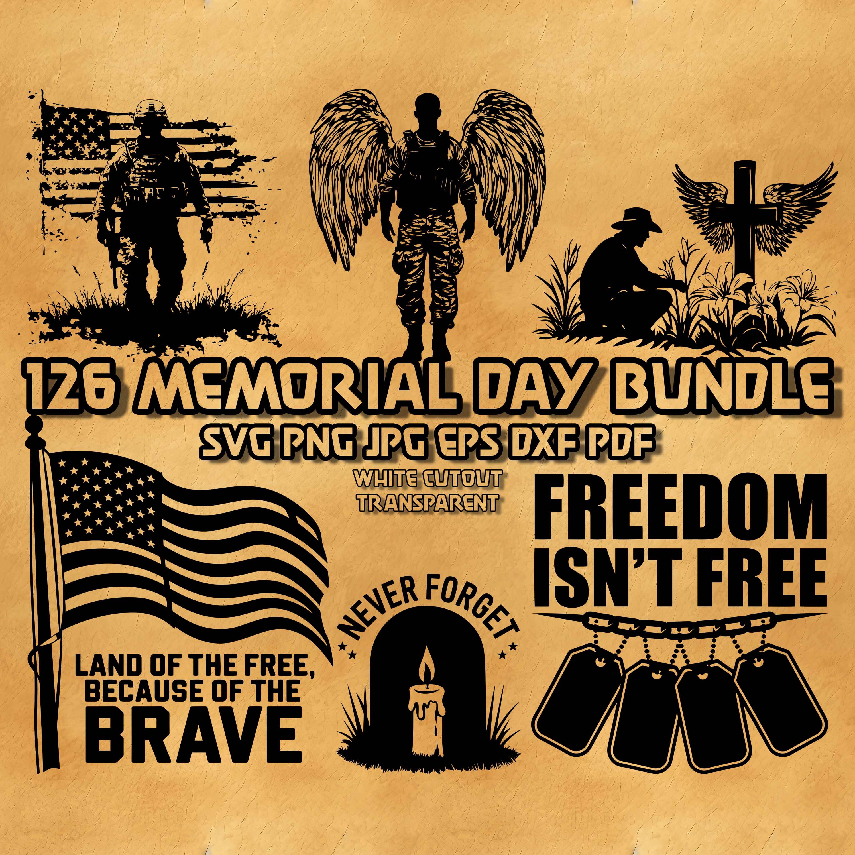 Memorial Day SVG Bundle Patriotic American Flag Illustrations Veteran ...