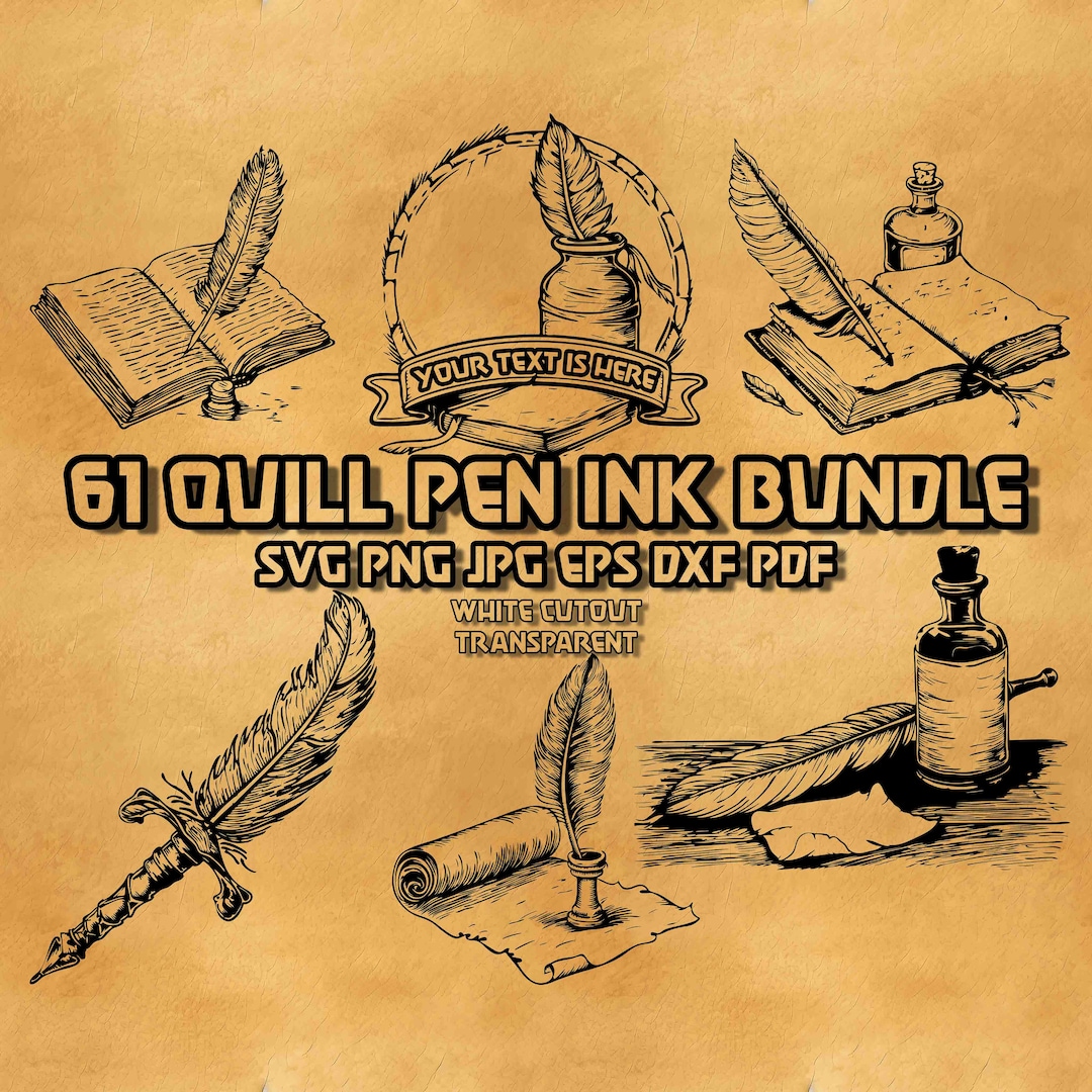 Quill Pen and Ink Svg Bundle, Quill Pen Monogram, Inkwell Svg, Feather ...