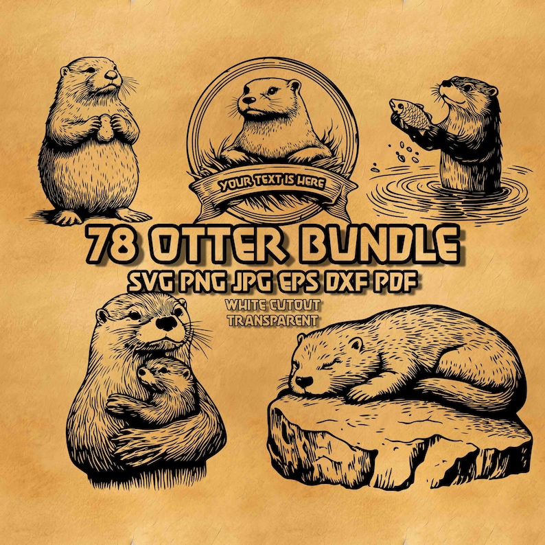 Otter SVG Bundle: River Otter Clipart, Engrave File (digital Product ...