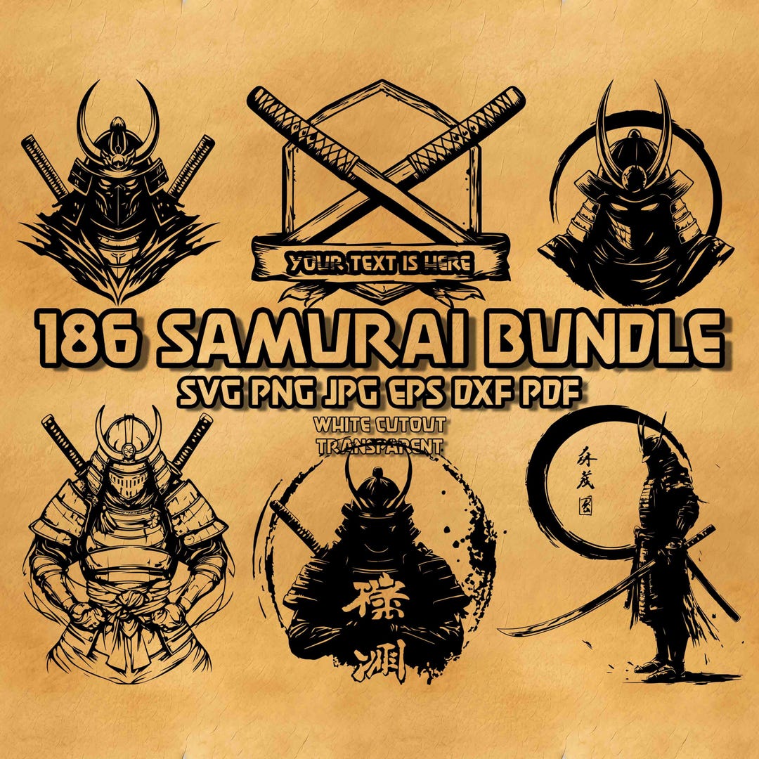 Samurai Svg Bundle, Samurai Vector, Samurai Monogram Svg, Warrior With ...