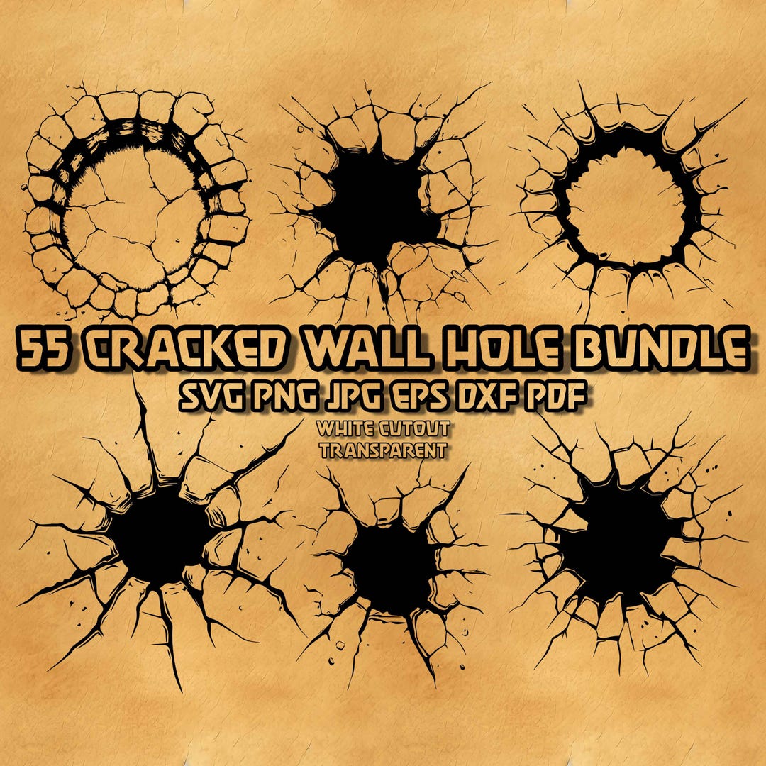 Cracked Wall Hole SVG Bundle: Fracture Effect Design (digital Download ...