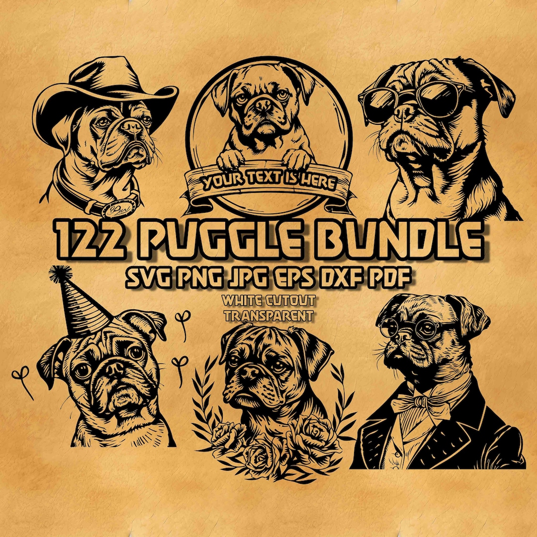 Puggle Svg Bundle, Puggle Vector Art, Puggle Monogram Svg, Puggle ...