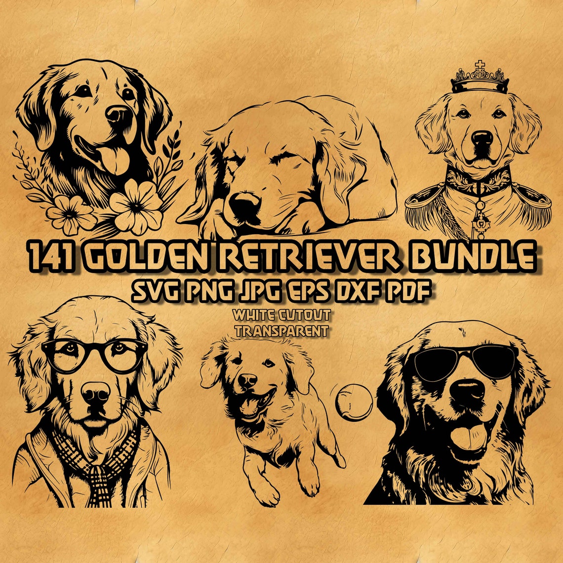 Golden Retriever SVG Bundle: Floral, Cowboy, Sleeping (digital Product ...