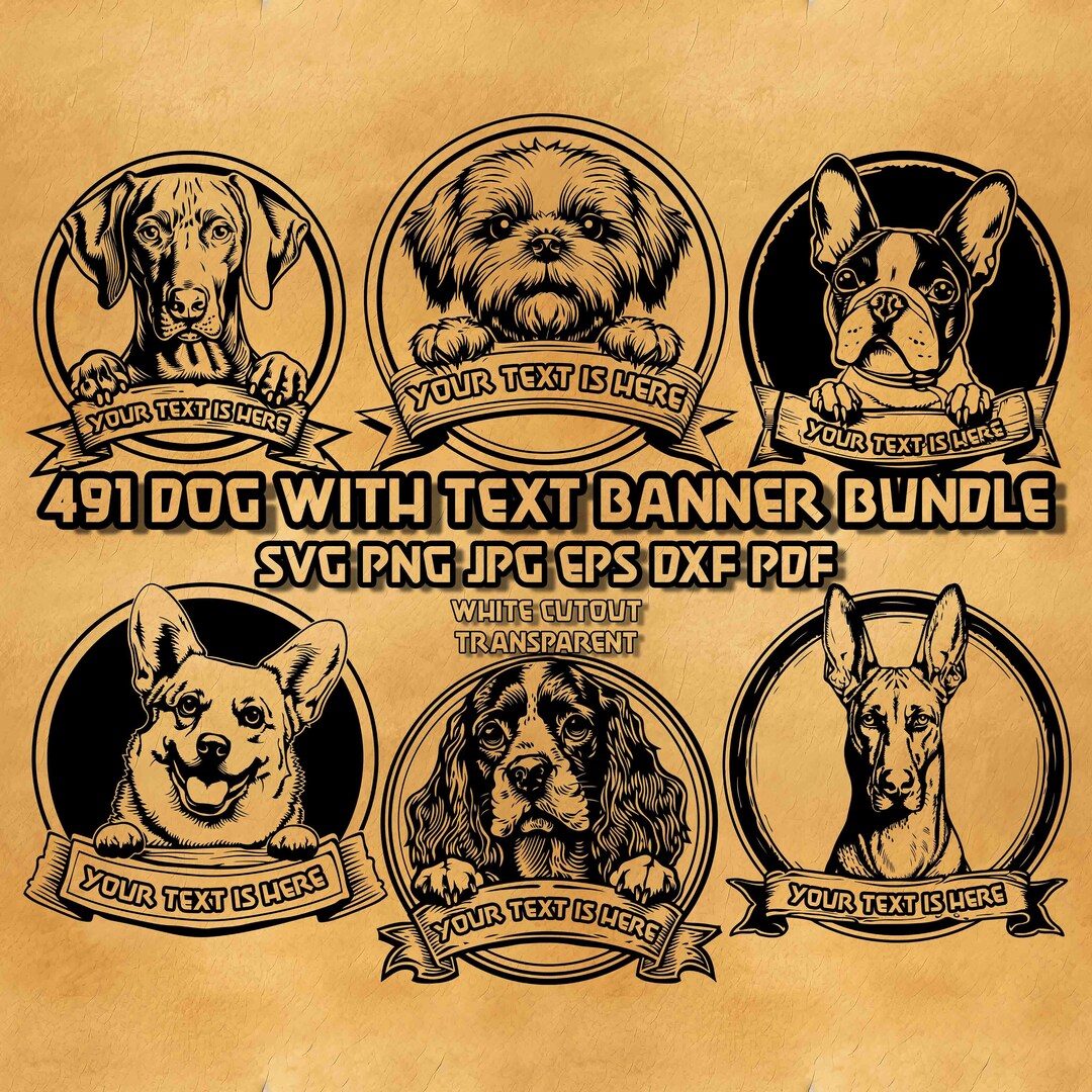 Dog Breed Monogram SVG Bundle: Peeking Dog With Text Banner (digital ...