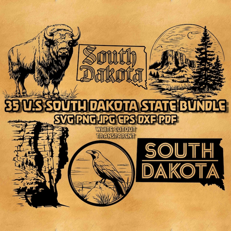South Dakota State Outline SVG Bundle: Laser Cut & Engrave Design ...
