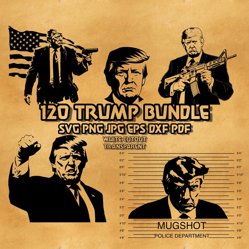 121 Trump SVG Bundle Patriotic Portrait Illustrations American Flag ...