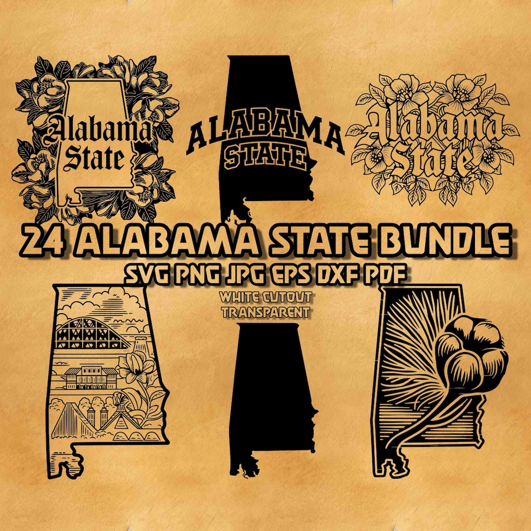 US Alabama Outline State SVG Bundle, State Pride Png, Alabama State ...
