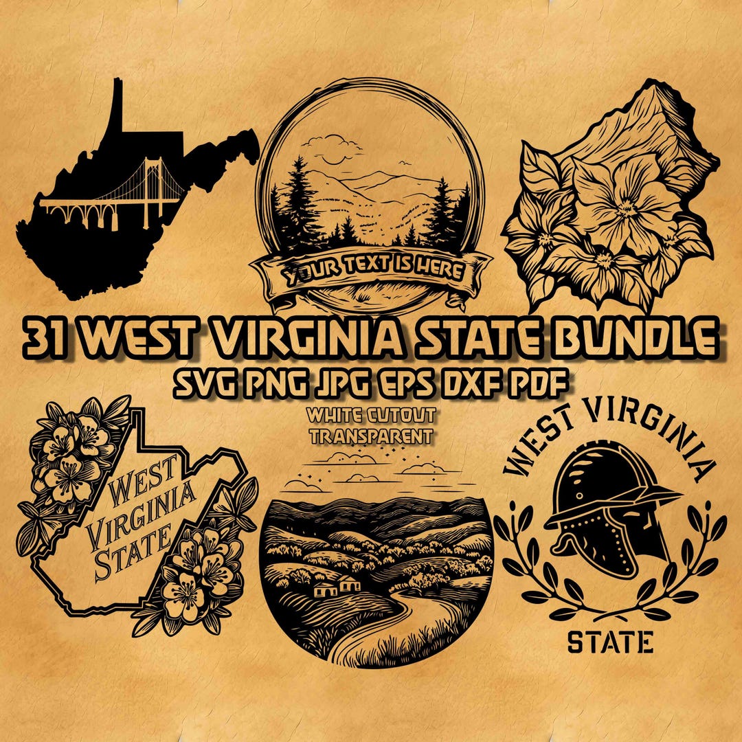 West Virginia State SVG Bundle, West Virginia Outline State Shape, USA ...