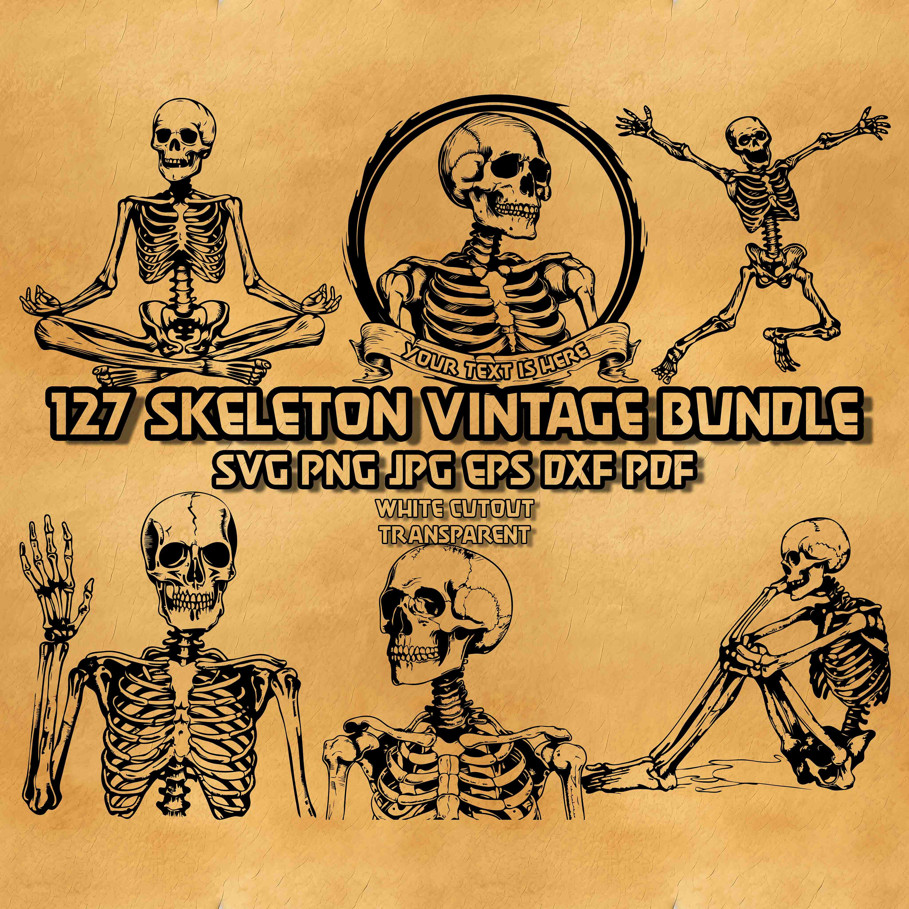 Skeleton Vintage Svg Bundle, Skeleton Personalized Ribbon Banner Svg ...