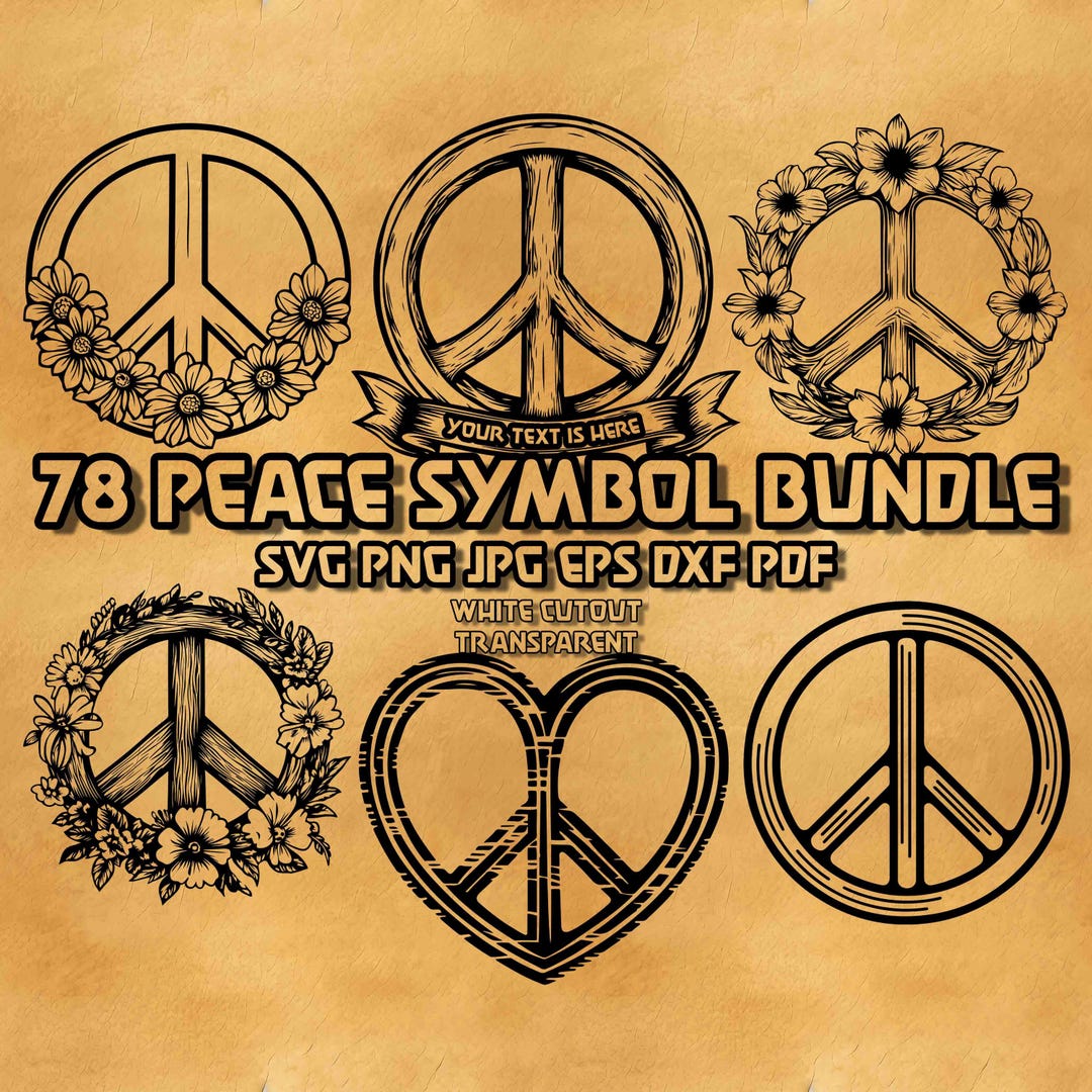 Vintage Peace Symbol SVG Bundle: Retro Floral Designs (digital Download ...