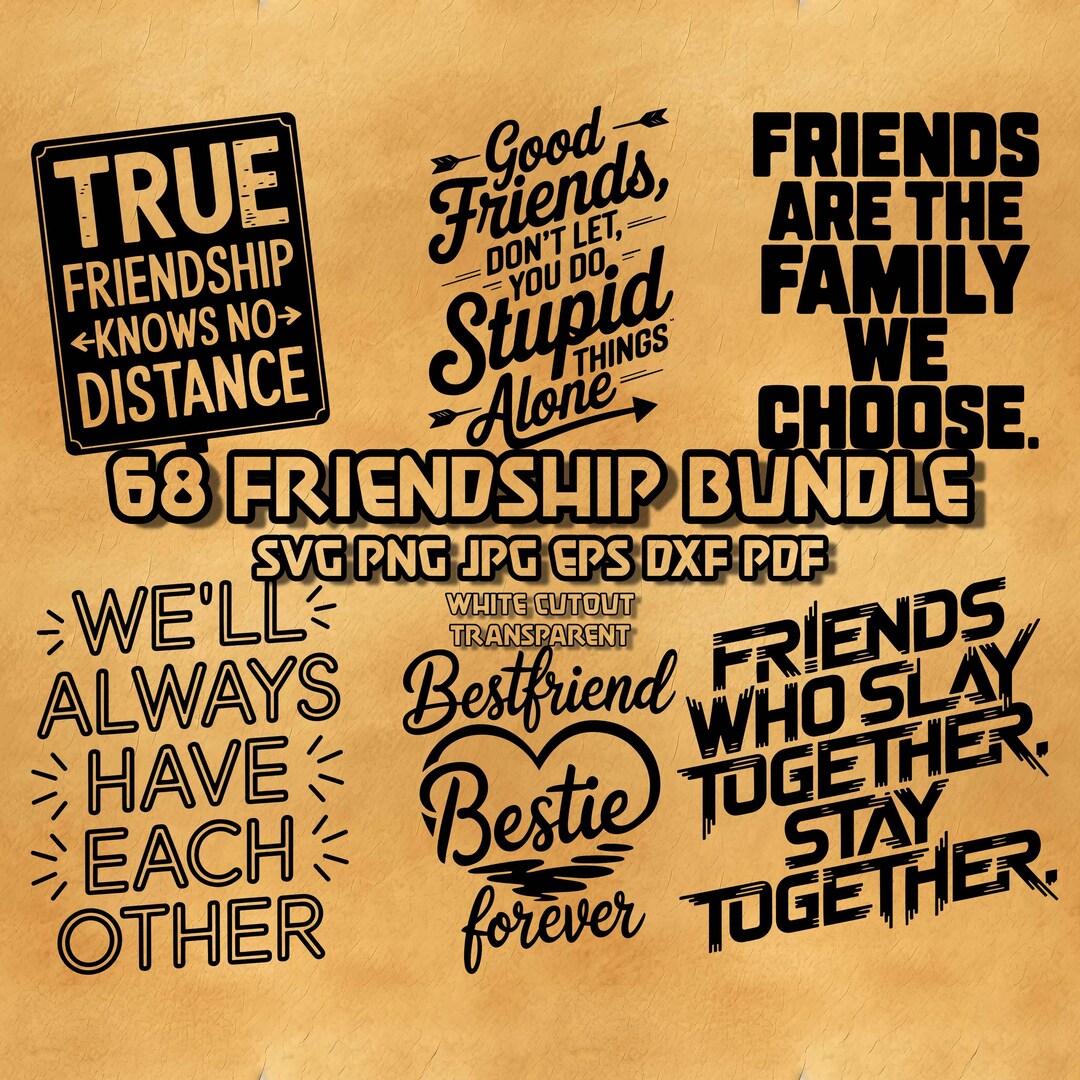 Friendship Text Design Svg Bundle, Bestie Quotes Svg, Friends T Shirt ...