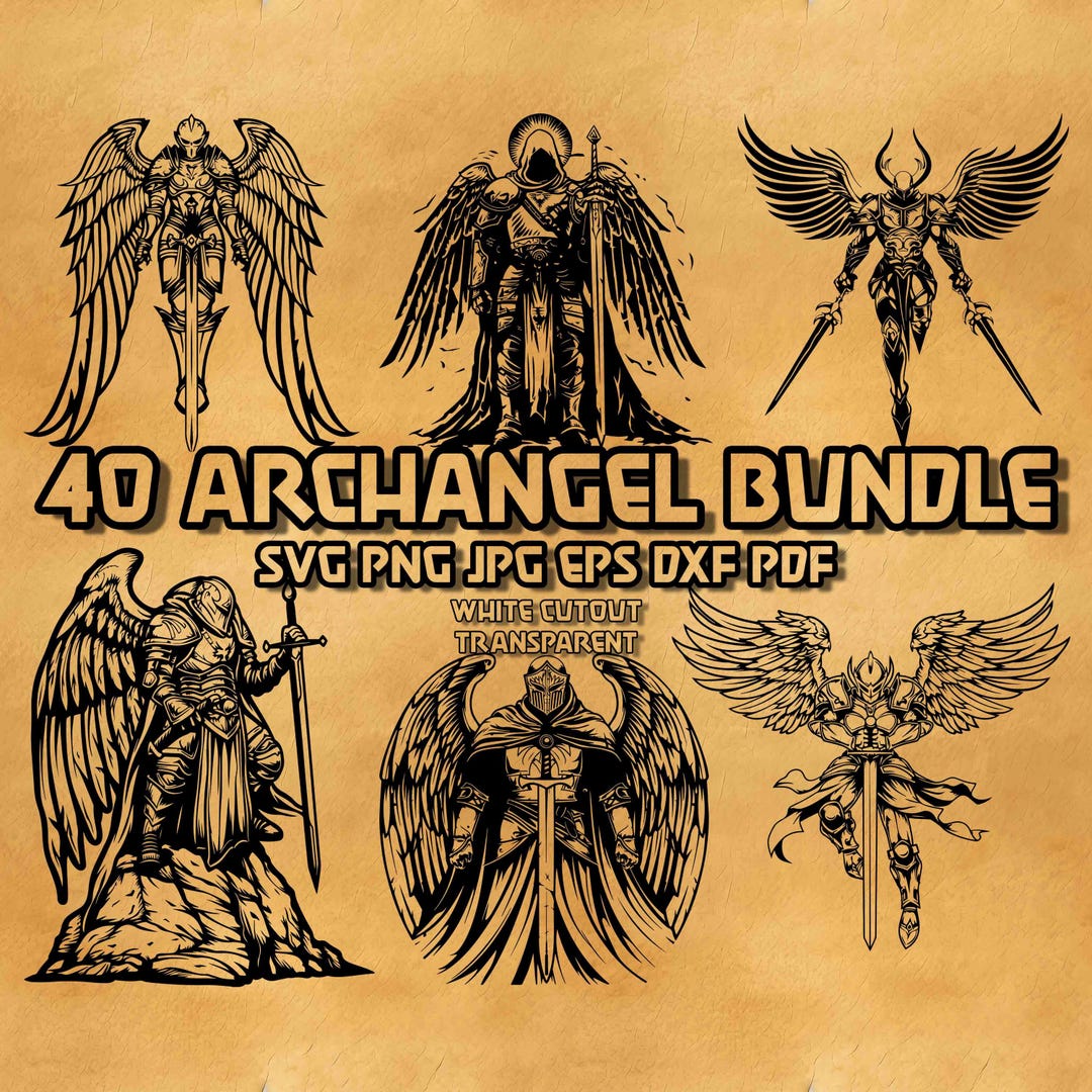 Archangel Warrior SVG Bundle Armored Angel Knight Illustrations Divine ...