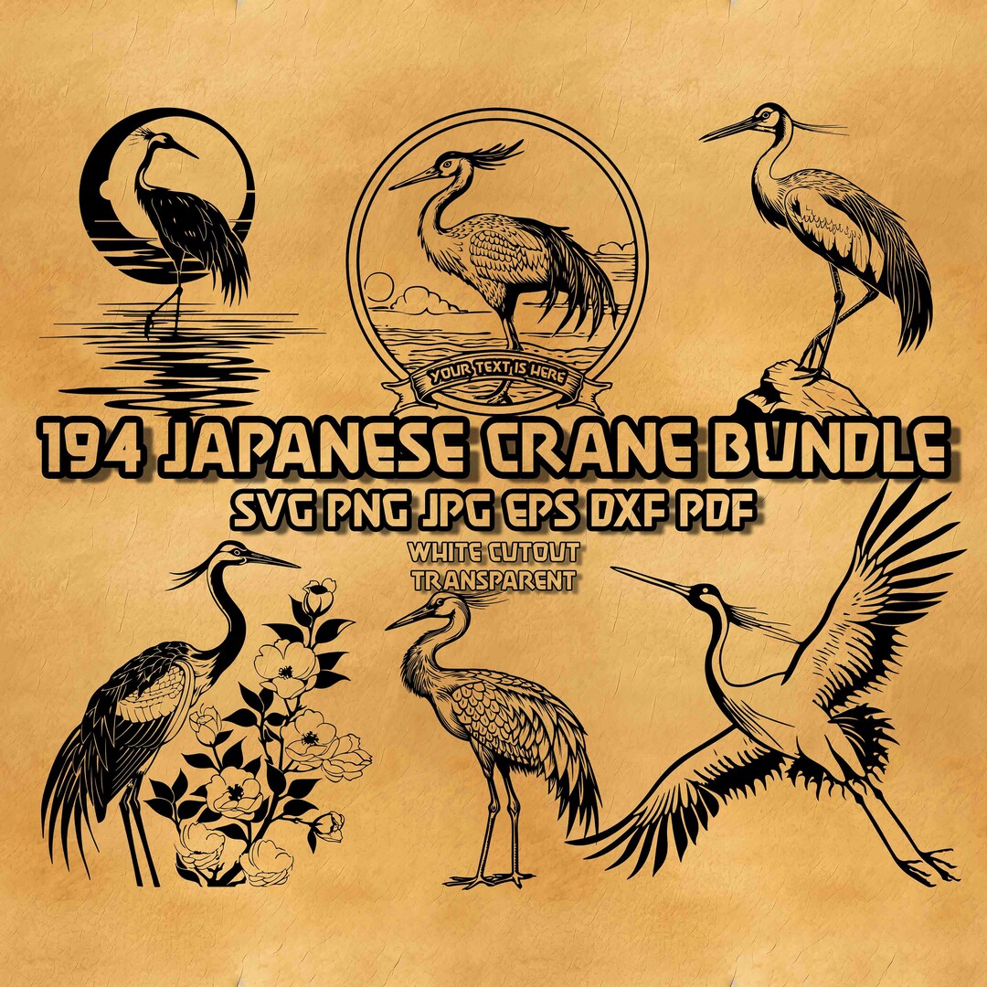 Japanese Crane SVG Bundle: Floral Circle Design (PNG, Dxf) - Etsy