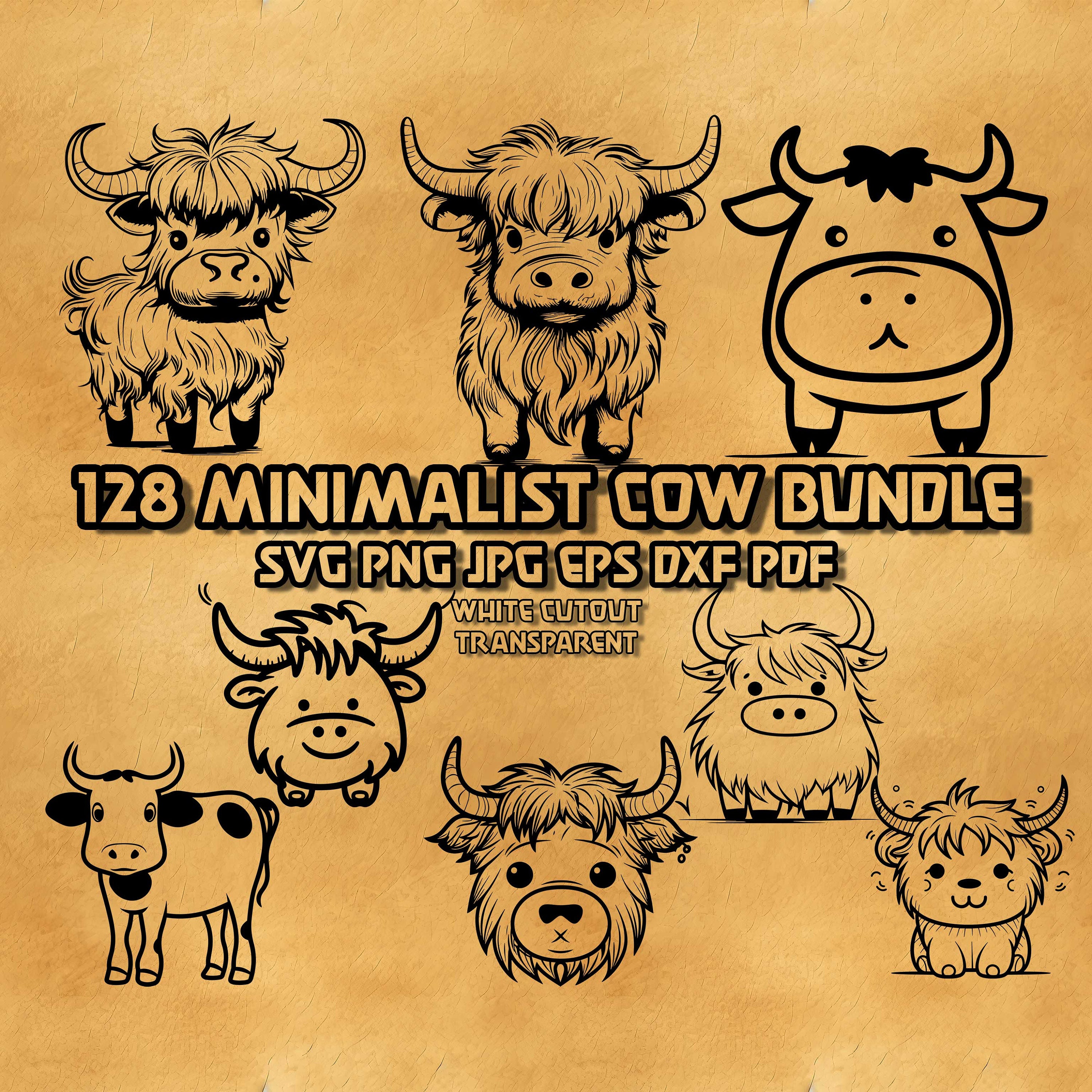 Minimalist Cow Svg Bundle, Highland Cow Svg , Farm Cow Svg, Highland ...