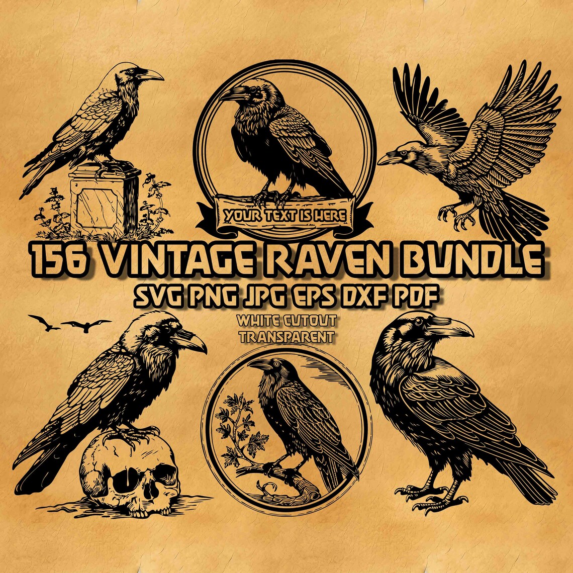 Raven Vintage Svg Bundle, Personalized Raven Svg, Gothic Raven Svg ...
