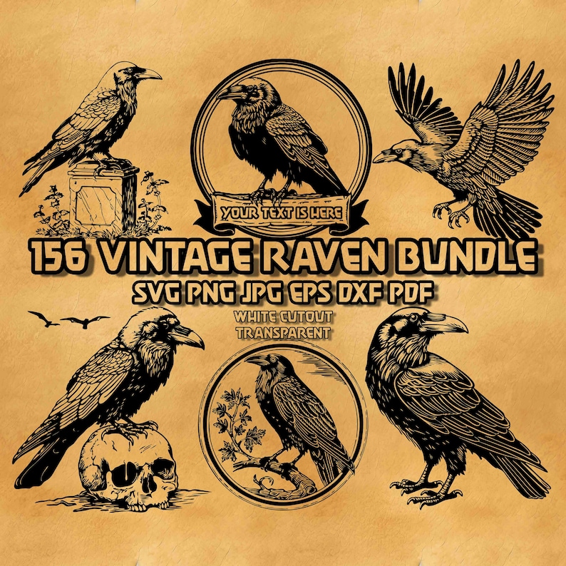 Raven Vintage Svg Bundle, Personalized Raven Svg, Gothic Raven Svg ...