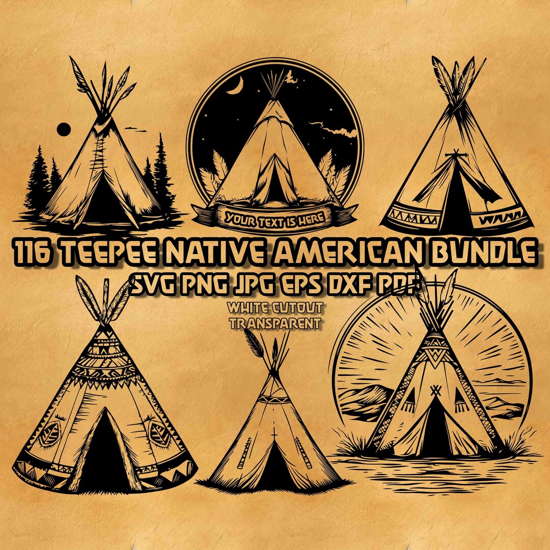 Teepee Native American SVG Bundle, Indian Tipi Tent Boho Art (digital ...