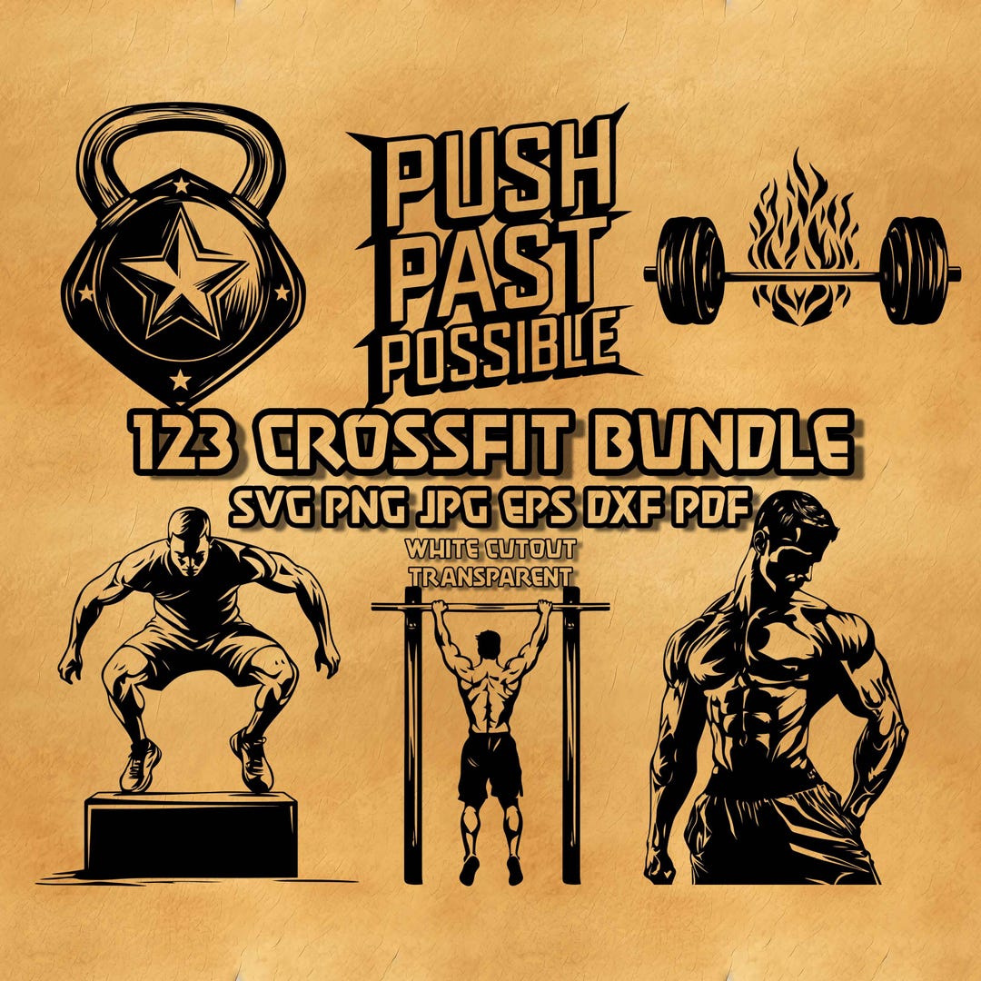 Crossfit SVG Bundle: Gym Workout Graphics, Kettlebell & Quotes (digital ...