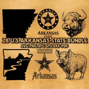 Arkansas State Outline SVG Bundle, Arkansas State Flag & Landmark ...