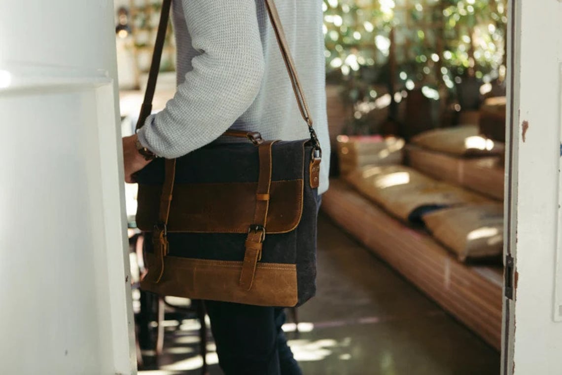 Work Satchel Messenger Bag , Wax Canvas Laptop Bag ,commuting Shoulder ...