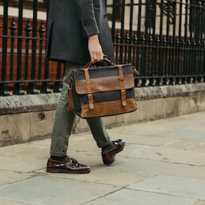 Work Satchel Messenger Bag , Wax Canvas Laptop Bag ,commuting Shoulder ...