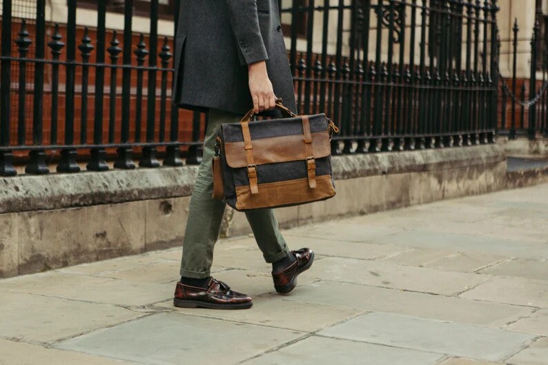 Work Satchel Messenger Bag , Wax Canvas Laptop Bag ,commuting Shoulder ...