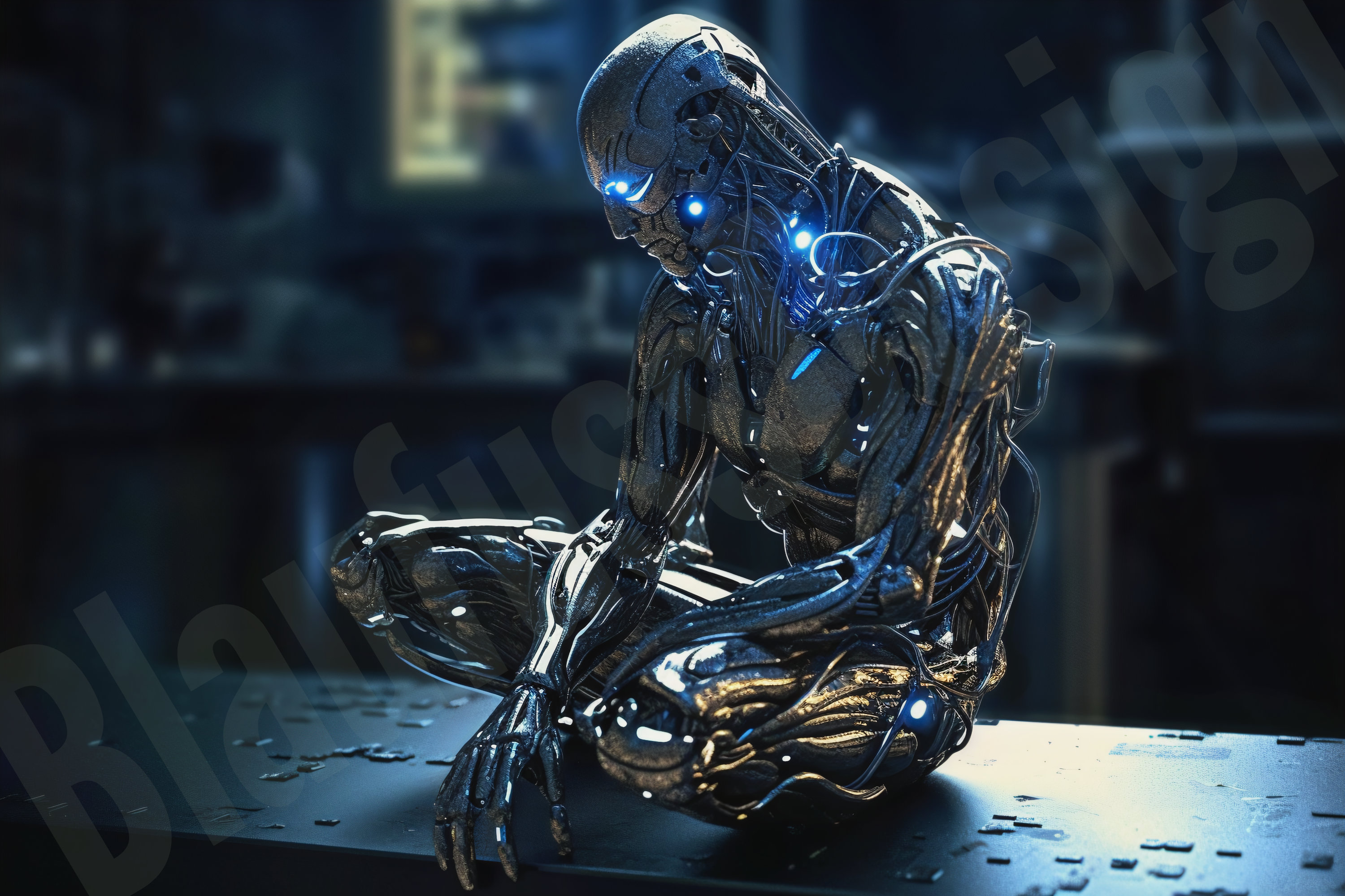 Robot Thinking, Android Sci-fi Art Print, Humanoid Android Sitting ...