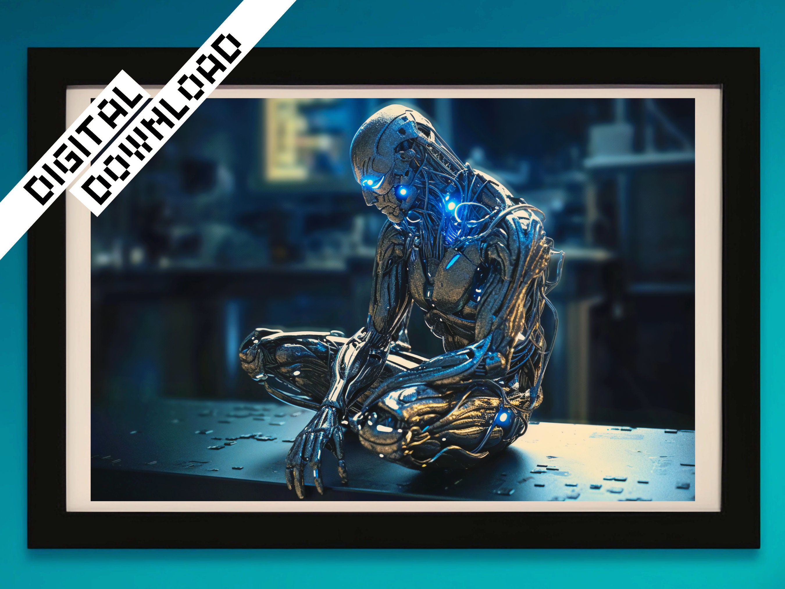 Robot Thinking, Android Sci-fi Art Print, Humanoid Android Sitting ...