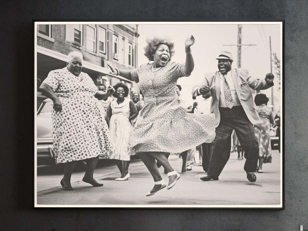 Dancing on the Street, Funny Black & White Wall Art, Retro African ...