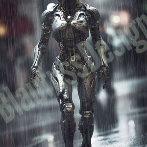 Android Walking in Rain Digital DOWNLOAD Cybernetic Sci-fi - Etsy