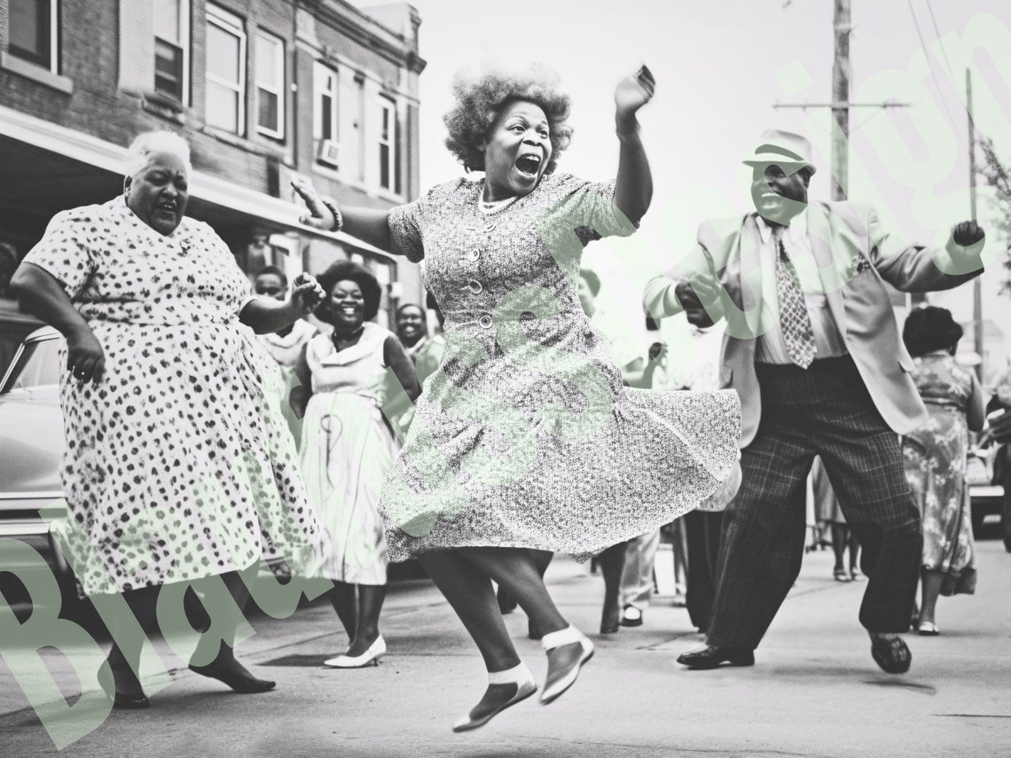 Soulful Vintage Black and White Photo, Black People Dancing on Street ...