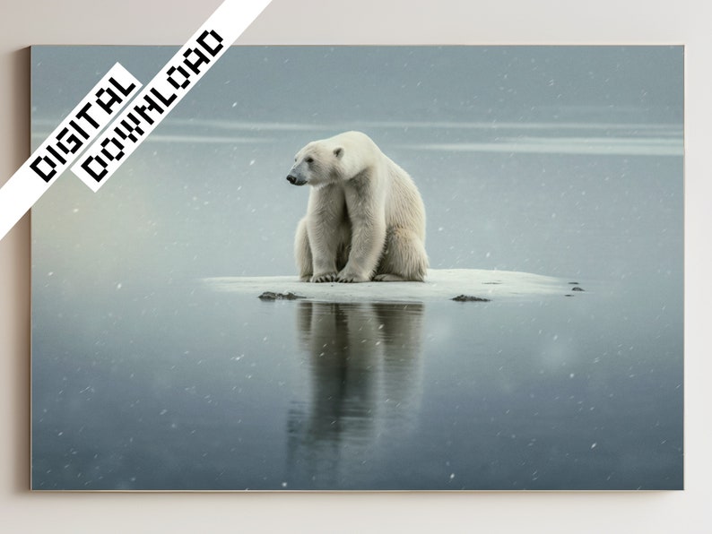 Emotional Polar Bear on Melting Ice - Digital Art Print for Climate ...