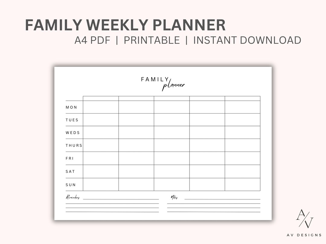 Family Weekly Planner, Printable PDF, Landscape Family Organiser - Etsy