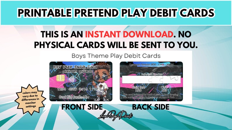 Printable Pretend Play Credit Debit Cards, Printable Children's Credit ...