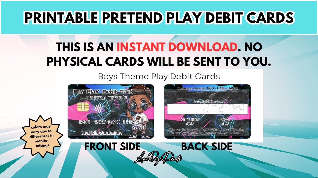 Printable Pretend Play Credit Debit Cards, Printable Children's Credit ...