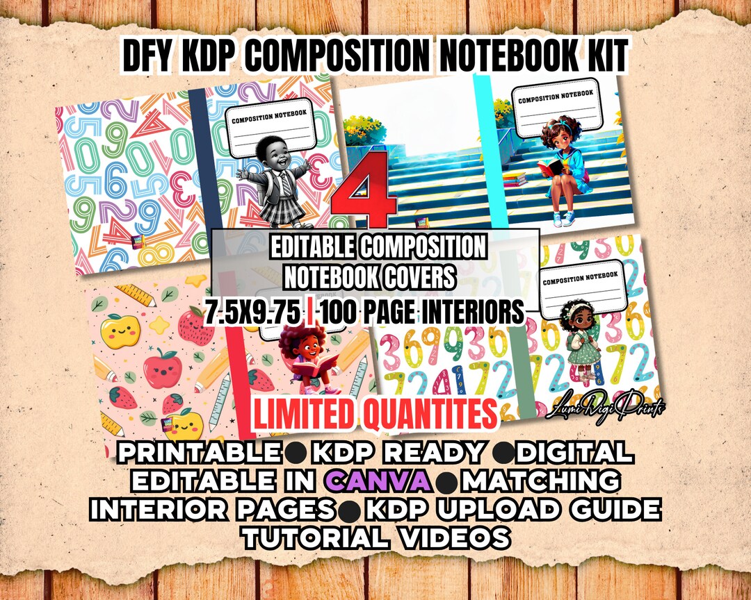 KDP Composition Notebook Cover Kit, DFY Notebook Covers, Interior Pages ...