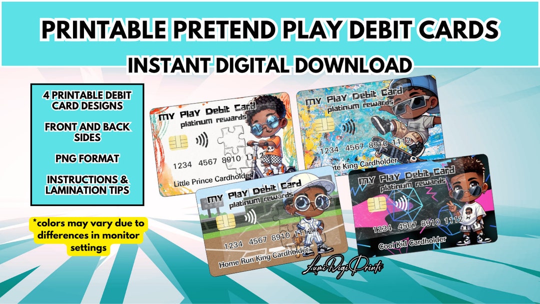 Printable Pretend Play Credit Debit Cards, Printable Children's Credit ...