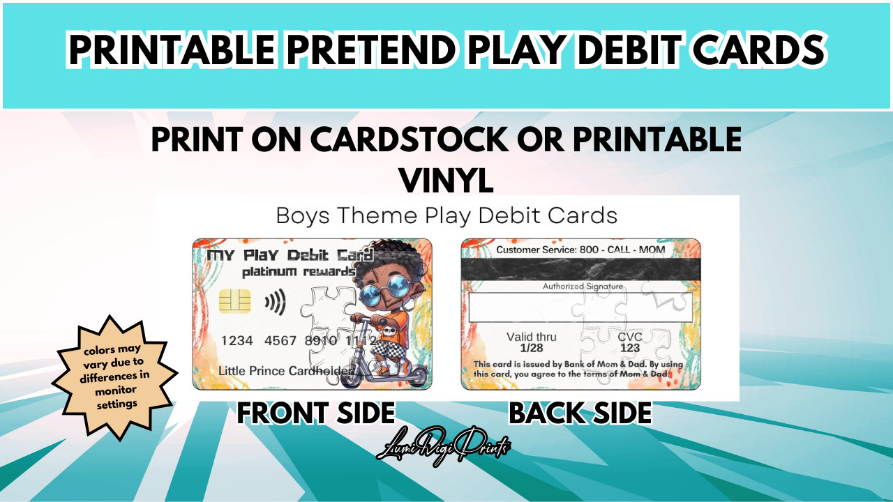 Printable Pretend Play Credit Debit Cards, Printable Children's Credit ...