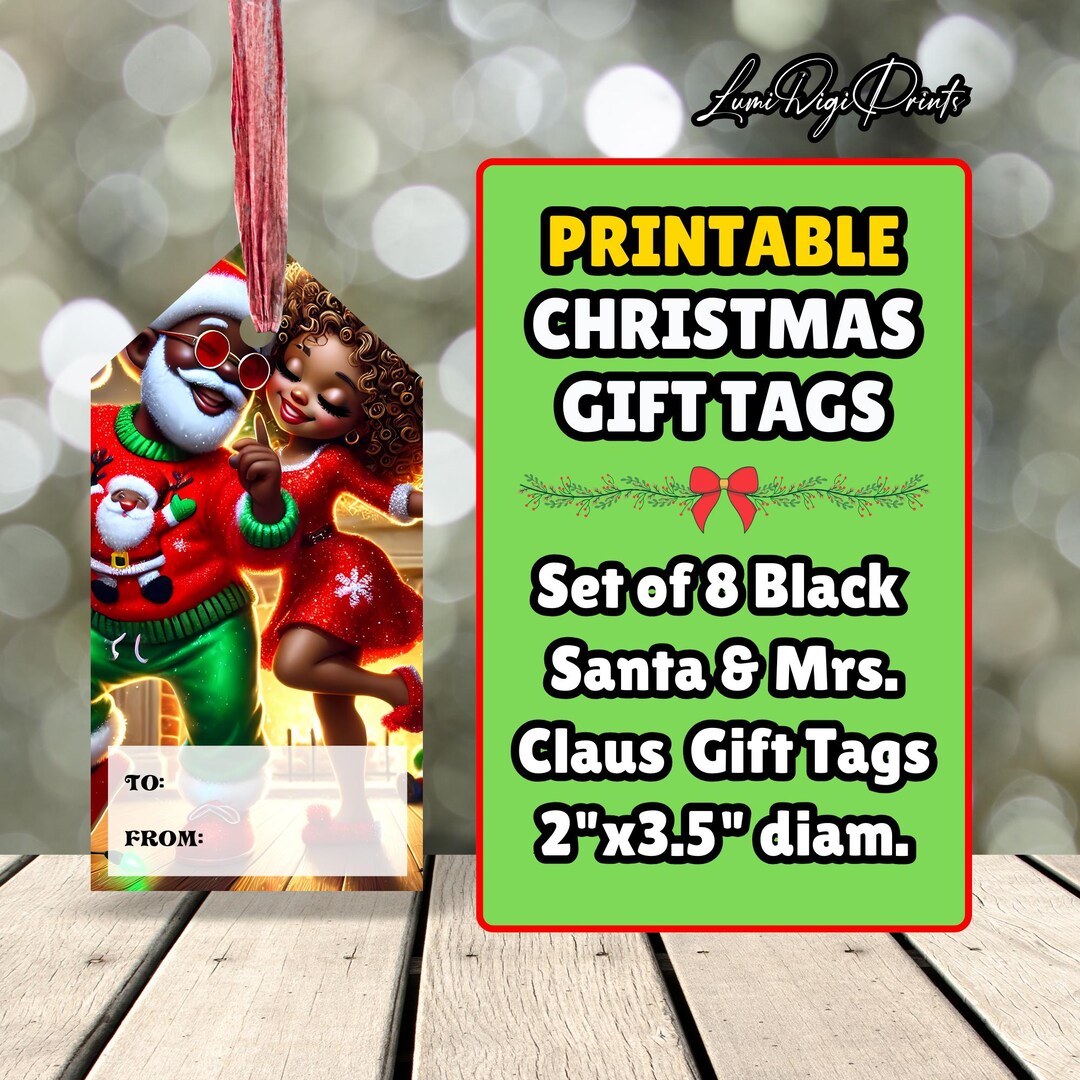 Printable Christmas Gift Tags, Black Santa and Mrs. Claus Gift Tags ...