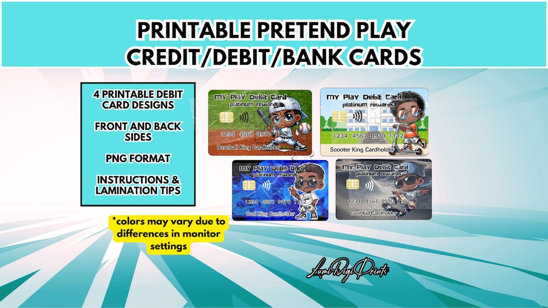 Printable Pretend Play Credit Debit Cards, Printable Children's Credit ...