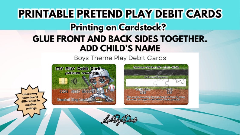 Printable Pretend Play Credit Debit Cards, Printable Children's Credit ...