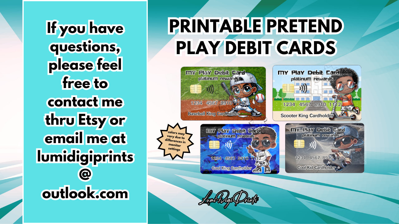 Printable Pretend Play Credit Debit Cards, Printable Children's Credit ...