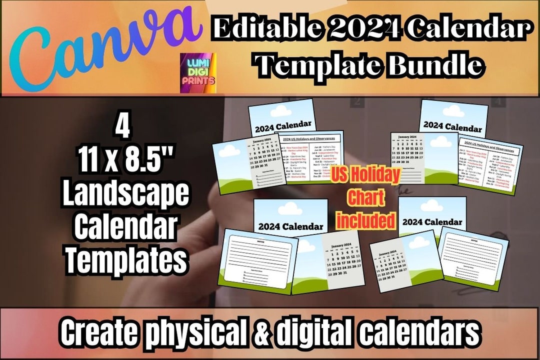 Editable Canva Landscape Calendar Template Bundle, Canva Frame Calendar ...