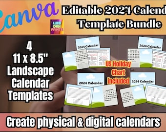 2024 Editable Calendar Printable 2024 CANVA Frame Calendar Canva ...